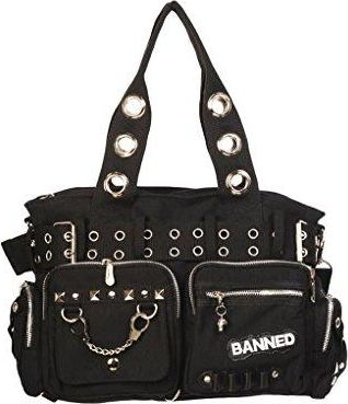 Banned Sac bandouli&egrave;re noir ray&eacute; punk sac &agrave; bandouli&egrave;re toil&eacute;e