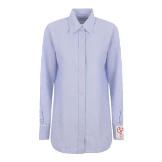 Golden Goose Femme, Blouses et Chemises, Bleu, Taille: XS Chemise Oxford Ray&eacute;e
