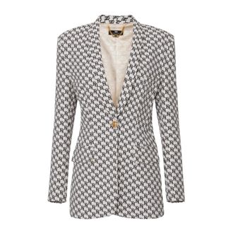 Elisabetta Franchi Femme, Vestes, Blanc, Taille: 36 FR Veste Crêpe Imprimée Logo