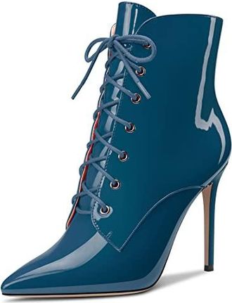 Castamere Femmes Aiguille Haut High Talon Heel Fermeture à Glissière Pointu Bout Bottines Lacets Dress Sexy Bureau 10 CM Heels Bottes Vert Foncé 42 EU