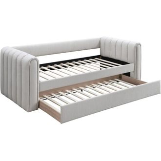 Vente-Unique Lit gigogne 90 x 190 cm - Tissu - Beige - sahona