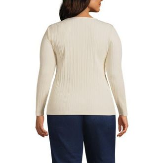 Lands End Baumwoll/Modal-Rippshirt mit eckigem Ausschnitt, Damen, Gr&ouml;&szlig;e:48-50 plus, Wei&szlig;, by Lands End