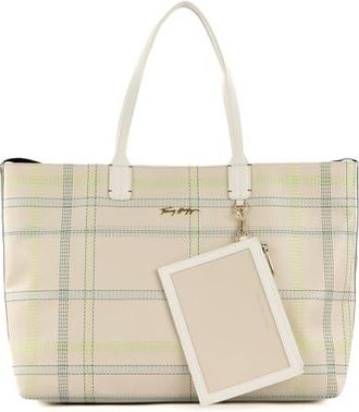 Tommy Hilfiger sac &agrave; &eacute;paule sac shopper Iconic Tommy Tote Check Feather White Check &eacute;cru