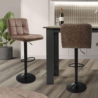 ML Design Barhocker 2er Set, Bezug aus Kunstleder, Braun, Gepolsterter Barstuhl mit R&uuml;ckenlehne und Fu&szlig;st&uuml;tze, Tresenhocker h&ouml;henverstellbar, 360&deg; drehbar