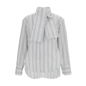 Plan C Plan C, Femme, Blouses et Chemises, Multicolore, Taille: 34 FR Chemise en popeline &agrave; col foulard asym&eacute;trique