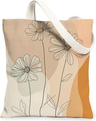 Generic Sac fourre-tout en toile avec marguerites printani&egrave;res pour le shopping, 33 x 38 cm, motif floral r&eacute;tro du milieu du si&egrave;cle, sac d&eacute;picerie r&eacute;utilisabl