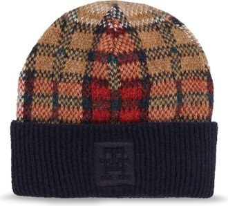 Tommy Hilfiger Mütze Tommy Hilfiger Tommy Check Beanie AW0AW15315 Dunkelblau