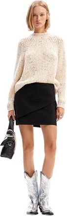 Desigual Pull épais en Tricot Plat pour Femme Sweat-Shirt, Blanc, Taille