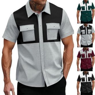 Generic T-shirt gaufr&eacute; &agrave; poches pour homme - Deux poches - Manches courtes - Boutons - Couleurs contrast&eacute;es - Style d&eacute;contract&eacute; - Vintage - Pour le travail - 