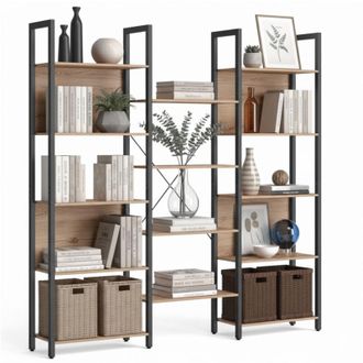 Relaxdays &Eacute;tag&egrave;re &agrave; livres Relaxdays Industrial, 14 &eacute;tag&egrave;res, bois et m&eacute;tal, meuble salon ou bureau, HBT 166 x 158 x 24 cm, clair