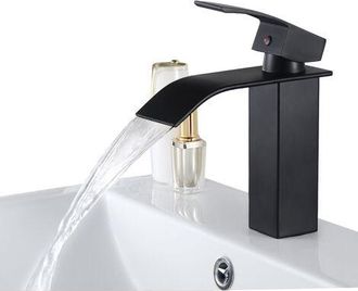 OEM Rubinetto Per Lavabo A Cascata Nero, Quadrato, Per Acqua Calda E Fredda, Miscelatore Per Lavabo Da Appoggio In Ottone Per Bagno