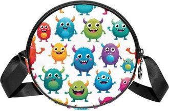 Generic Sac &agrave; bandouli&egrave;re rond pour femme, petit sac &agrave; bandouli&egrave;re multicolore mignon avec fermeture &eacute;clair, bretelles r&eacute;glables, sac &agrave; main rond d&eacute;contract&eacute; 