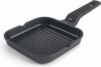 Lacor 25162 - Mini Grillpfanne aus 100% freiem PFOA Aluminiumguss, Antihaft-Doppelschicht, Induktionssafe, Ergonomischer Griff Soft Touch, 14 x 14 x 2,5cm, 