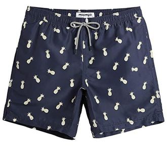 Maamgic Homme Short de Bains Imprim&eacute; S&eacute;chage Rapide avec Slip en Filet Maillot de Bain Pants Court de Sport pour Vacance a la Plage, Navy &Blanc Ananas, X-Lar