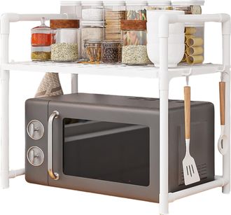 Generic Mikrowellenregal - Doppelschichtiges Regal aus Stahl, robust, rostfrei, Aufbewahrungsregal, Gew&uuml;rzregal, langlebig, platzsparend, mikrowellengeeignet