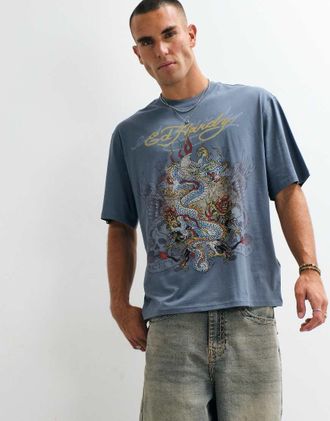 Ed Hardy Dragon City Grafik-T-Shirt in Blau