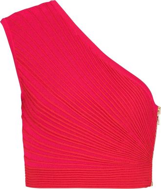 Balmain Femme, Tops, Rose, Taille: 42 FR One-shoulder Flechage Knit Cropped Top