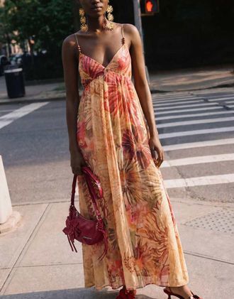 Desigual Gemustertes Maxikleid in Rosa
