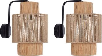 Beliani Wandleuchte Papierschirm natürlich/schwarz 1-flammig 2er Set Boho-Stil Jamma