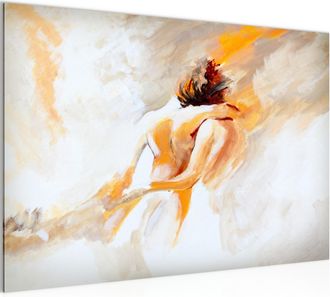 Runa Art Bild Abstrakt Modern Wandbilder Wohnzimmer Schlafzimmer B&uuml;ro 1 Teilig - Made In Germany - Orange Grau Liebespaar Umarmung Flur 051015a