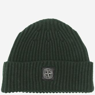 Stone Island Boys Kids Logo Wool Beanie Green Virgin Hat