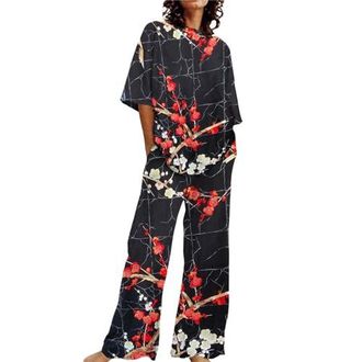 Generic Ensemble de pyjama en coton pour femme, pyjama d&eacute;t&eacute; deux pi&egrave;ces pour femme, ensemble de v&ecirc;tements de d&eacute;tente confortables, hauts &agrave; manches courtes et 