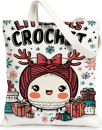 Generic Sacs fourre-tout en toile au crochet mignons de No&euml;l, adorables sacs de courses r&eacute;utilisables, l&eacute;gers et lavables, blanc, 13x15 Inch