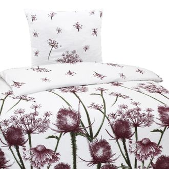 Generic Hochwertige Biber Bettw&auml;sche Baumwolle Blumen Wei&szlig; Rot 135x200 80x80 Set 2tlg