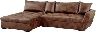 Vente-Unique Canap&eacute; dangle Gauche Convertible en Microfibre vieillie Marron Romane II