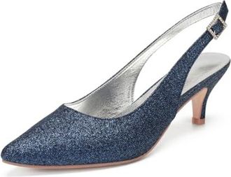 Generic Chaussures De Mariage Femme Petits Talons Élégantes Bout Pointu Mariée Chaussure À Talon Confortable Et Classique 6Cm,Dark Blue,41 EU