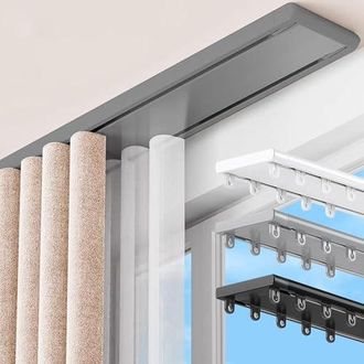 Generic Aluminium Rail De Rideau Rail Rideaux Plafond Double Tringle A Rideaux avec Rouleaux Muets Ensemble De Rails De Plafond Id&eacute;al pour Chambres Et Salons(