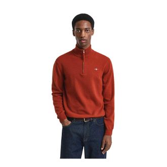 GANT Pullover f&uuml;r Herren, mit halbem Rei&szlig;verschluss, Schafwolle (Braun)