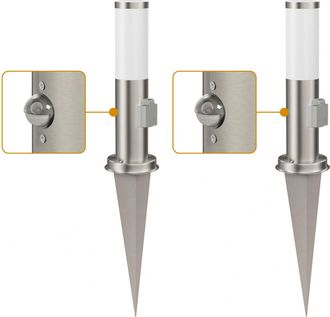 LEDs Com 2 St&uuml;ck Pollerleuchte PORU Sensor mit Erdspie&szlig; f&uuml;r au&szlig;en, 38cm, edelstahl, Steckdose, inkl. E27 Lampe 471lm, extra-warmwei&szlig;