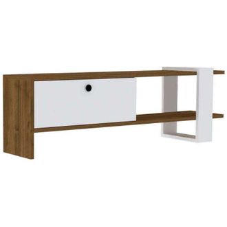 Toilinux Meuble TV scandinave effet noyer 120 cm - Panneaux m&eacute;lamin&eacute;s - Rangement ouvert et ferm&eacute; - Assemblage facile - Toilinux