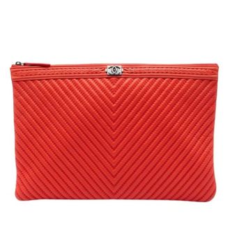 Chanel Pre-owned Chevron Lammfell Clutch - - Pre-owned - Damen - Rot - ONE SIZE