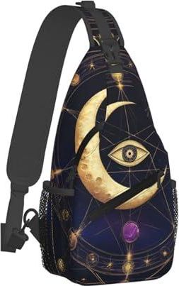 Generic L&eacute;ger Sacoche Port&eacute; &eacute;paule Symbole g&eacute;om&eacute;trique violet espace galaxie &eacute;toiles mystique soleil lune Sac Bandouli&egrave;re Multifonction Crossbody Bag pour Hom
