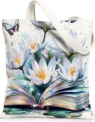 Generic Sac fourre-tout en toile pour le shopping, 33 x 38,1 cm, sac fourre-tout r&eacute;utilisable pour femme, peinture florale, d&eacute;coration cadeau