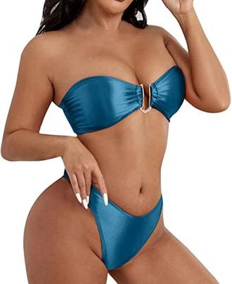 Generic Maillot De Bain Short Femme- Ensemble Bikini Bandeau Push-Up Br&eacute;Silien pour Maillot De Bain De Plage Bikini Sexy