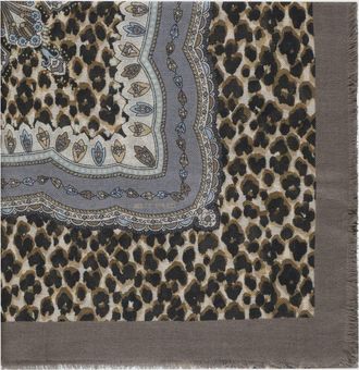 Etro Schal mit Animal-Print aus Wolle, Kaschmir und Seide mit Fransen
