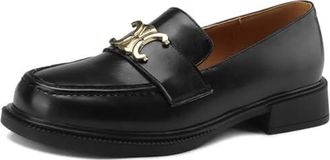 Generic Mocassins à Plateforme pour Femmes Talon Bas Chaussures Oxford Bout Rond Slip-on Détail métallique doré Chaussures Confortables pour Bureau Travail Un