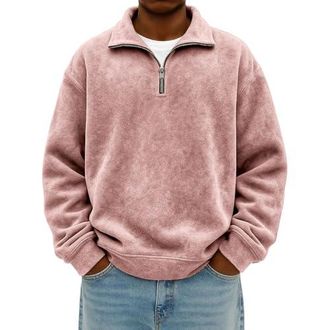 Generic Sweat-shirt pour homme sans capuche - Manches longues - Demi-fermeture &eacute;clair - Col montant - Pull en polaire confortable - T-shirt de sport d&eacute;contrac