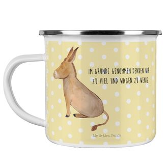 Mr. & Mrs. Panda Camping Emaille Tasse Esel - Geschenk, Weisheit, Trinkbecher, Emaille Becher Camping, Tasse Camping, lustige Spr&uuml;che, erfolg