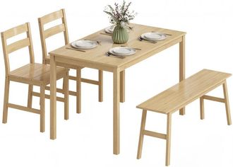 HOMCOM Ensemble de salle &agrave; manger - HOMCOM - table &agrave; manger avec 2 chaises et banc pour 4 personnes - bambou - bois naturel