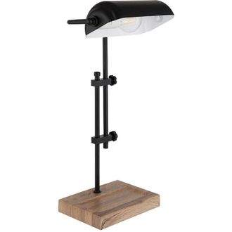 Globo Lighting Lampe de table lampe de chevet lampe de salon lampe dappoint lampe de banquier lampe de bureau, m&eacute;tal mdf aspect bois noir, hauteur r&eacute;glable, E27, h