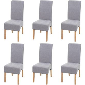 Hhg 6er-Set Esszimmerstuhl Crotone, K&uuml;chenstuhl Stuhl, Stoff/Textil MVG-zertifiziert hellgrau, helle Beine