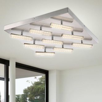 Globo Lighting Plafonnier plafonnier salon lumi&egrave;re chambre &agrave; coucher, 9 spots dampoule mobiles, nickel satin&eacute; mat, led 2,9W 1665Lm blanc chaud, LxPxH