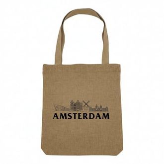 Fabulous Sac Shopping Tote Bag Aspect Lin - Amsterdam Minimalist Voyage Pays-Bas Tourisme - Sac de Courses Toile Epaisse 360g Beige Naturel Cabas Port&eacute; Epaule 