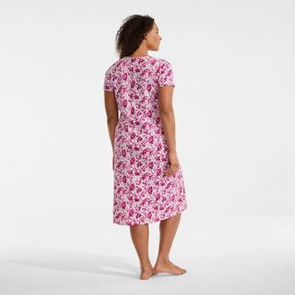 Lands End Wadenlanges Kurzarm-Nachthemd aus reiner Baumwolle, Damen, Gr&ouml;&szlig;e:52-54 plus, Pink, Baumwolle, by Lands End