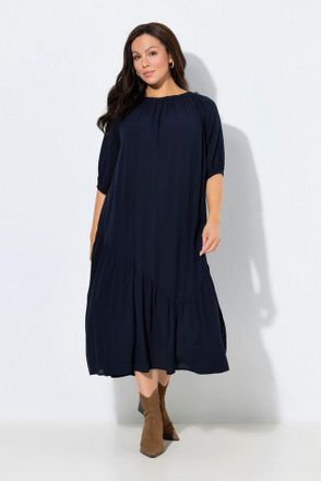 Ulla Popken Maxikleid Midikleid Struktur Volantsaum Rundhals Halbarm