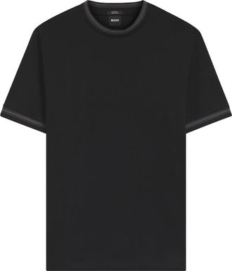 HUGO BOSS T-Shirt aus merzerisierter Baumwolle mit Kontrastb&uuml;ndchen, Slim Fit in